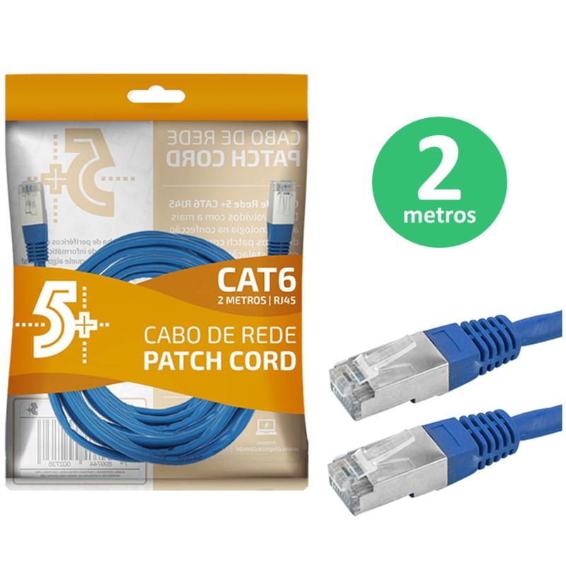 Cabo de Rede RJ45 CAT6 Patch Cord 2 Metros Azul - 0181087 - ChipSCE ...