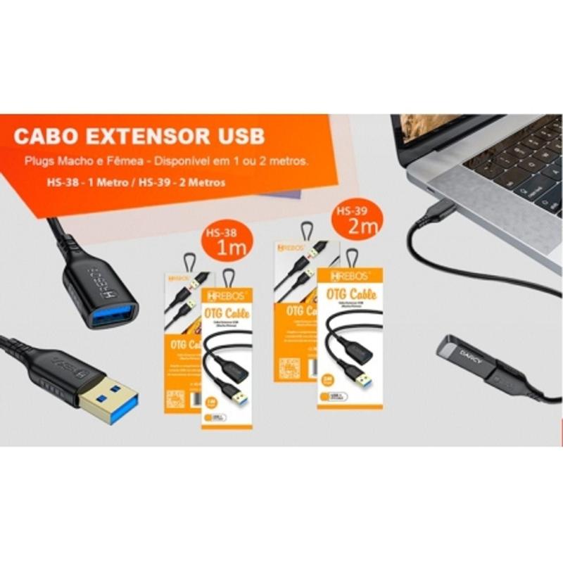 Cabo extensor otg usb macho x usb femea 3.0 2m hrebos cb-39 - Micro USB ...