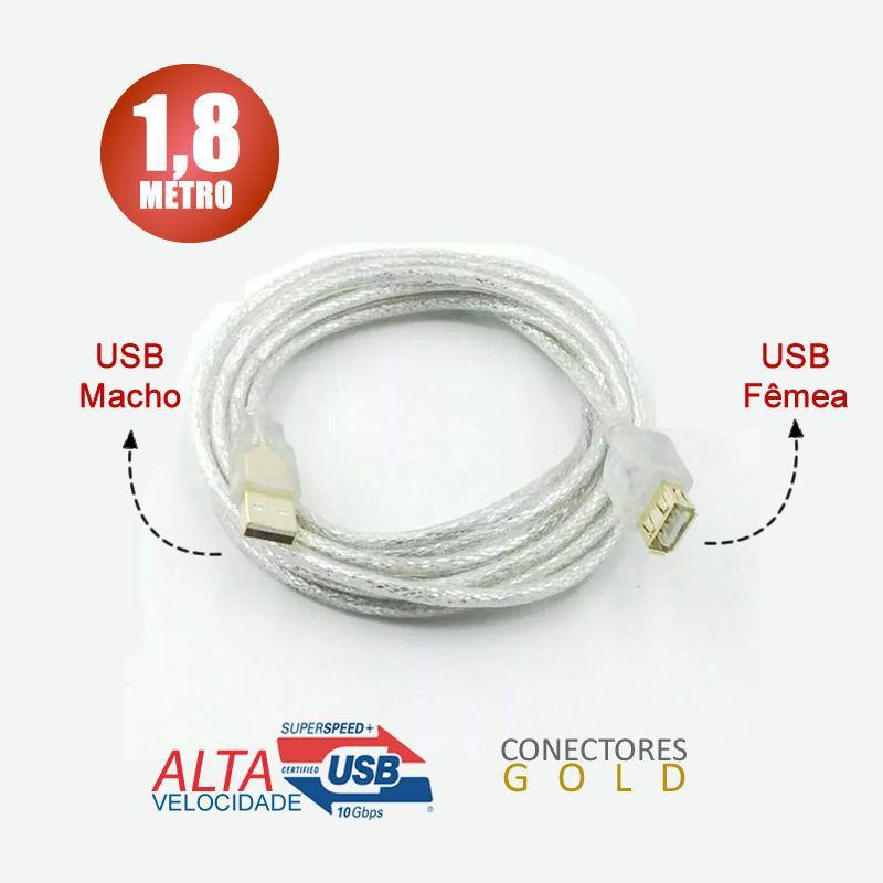 Cabo Extensor Usb 2.0 Transparente De 1,80 Metros - Dh-Shop - Cabo USB ...