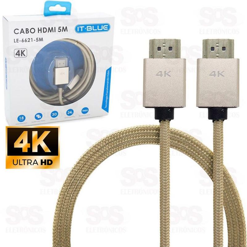 Cabo Hdmi 2.0 Suporta 3D/4K 5 Metros It-Blue Le-6621-5m - Cabo HDMI ...