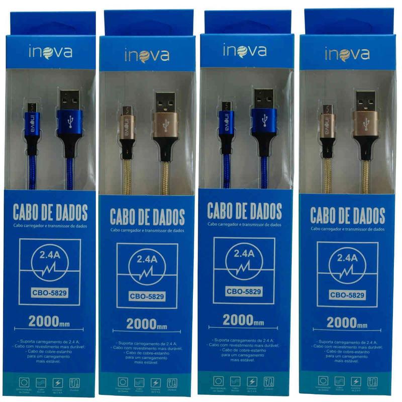 Cabo micro USB - V8 - carregador e dados para celular - Kit com 4 cabos ...