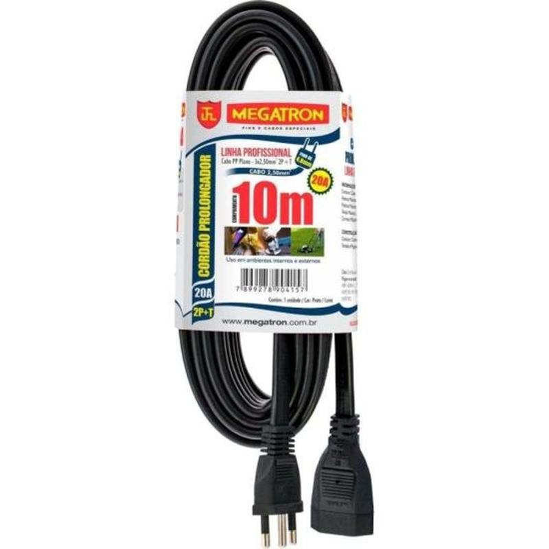 Cabo Prolongador 20A 3 Pinos 10 metros MEGATRON - Extensão Elétrica - Magazine Luiza
