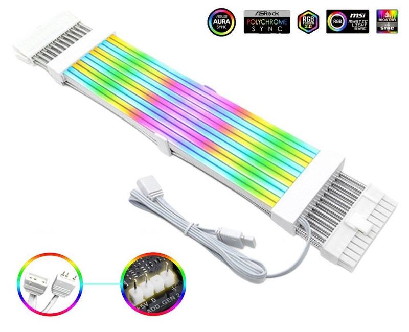 Cabo Sleeved Argb Extensor Fonte 24pin Branco Led Neon 5v 3p - Formula ...