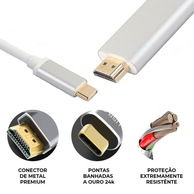 Cabo Thunderbolt Usb 3.1 Tipo C 3.0 Hdmi 4k Transferência de Dados ...
