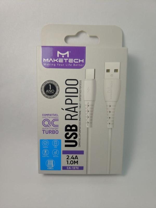 Cabo USB Micro USB Tipo C 1 Metro 2.4A CA-127C Maketech - Cabo USB ...