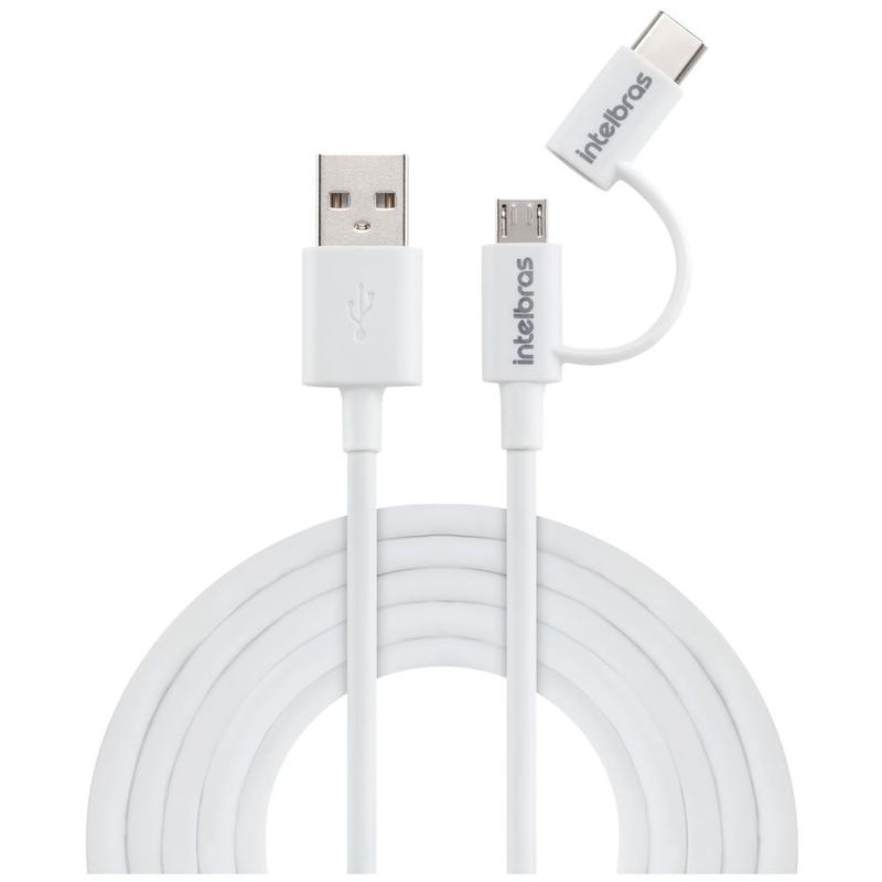 Cabo USB para Micro USB + USB-C 1,2m Branco EUABC 12 PB Intelbras - USB ...