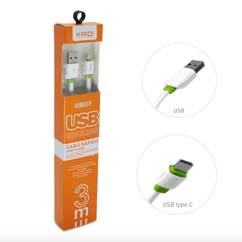 Cabo USB Tipo-C Com Carregamento Rápido Kaidi Silicone 3 m - Cabo USB ...