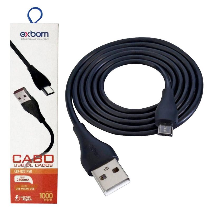 Cabo V8 Micro USB 2.4A Turbo com 1 Metro Emborrachado para Dados e ...