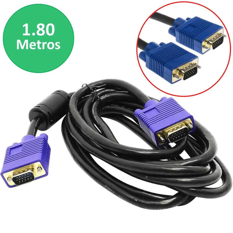 Cabo Vga Para Monitor Macho Lcd Pc Câmeras 1,80 Metros D5002 - Grasep ...