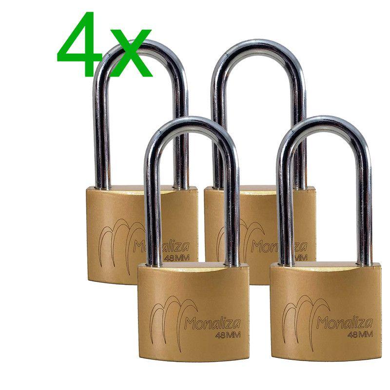 Cadeado grande c/ 3 chaves haste longa - kit c/ 4 cadeados - MONALIZA ...