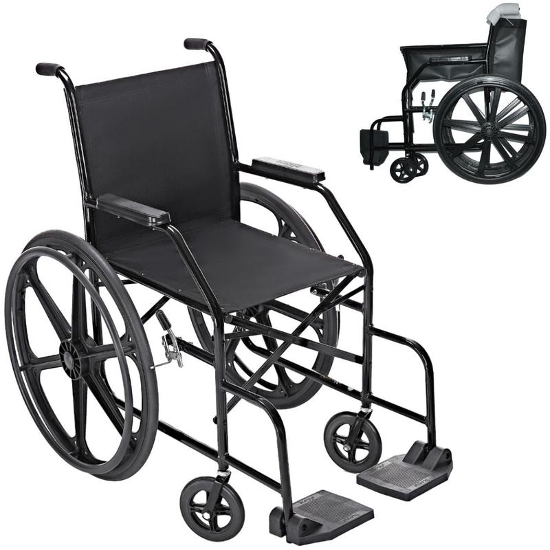 Cadeira de Rodas Simples Dobrável para Adulto Idoso 90kg Pneu Maciço ...