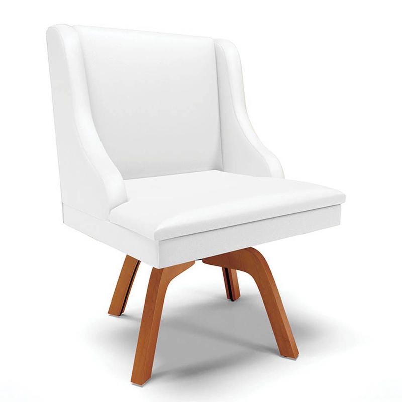 Cadeira Estofada para Sala de Jantar Base Giratória de Madeira Lia Sintético Branco - Ibiza ...