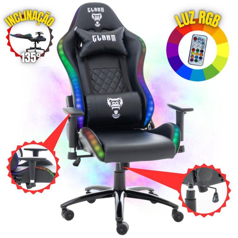Cadeira Gamer Giratória King Black luzes LED RGB Profissional Para ...