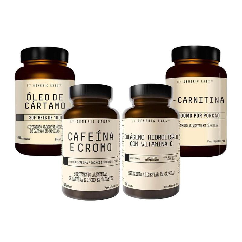 Cafeína + Cromo (120 Tabletes) + L-Carnitina (120 Cápsulas) + Colágeno ...