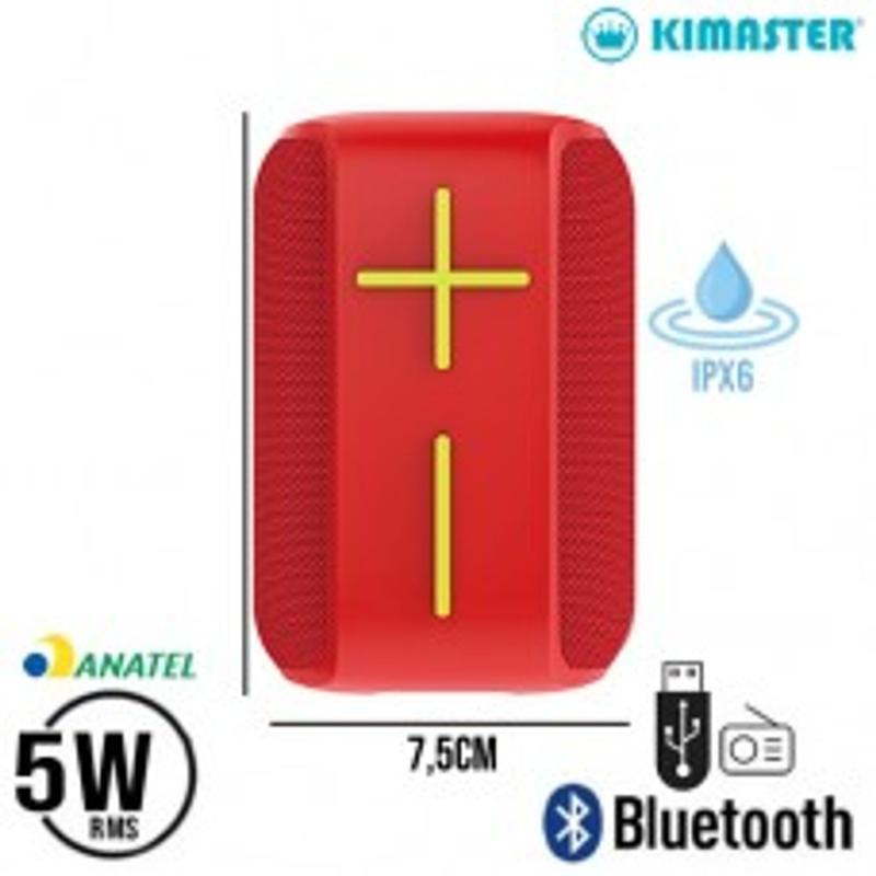 Caixa de som Bluetooth Portátil Prova Dágua IPX6 5W RMS KIMASTER - K400 Azul Vermelha - Caixa de ...