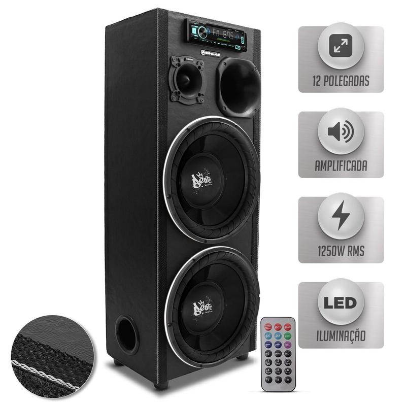 Caixa De Som Bob Residencial 1250w RMS 2 Subwoofer 12 Polegadas Shutt Beatz Completa + Módulo ...