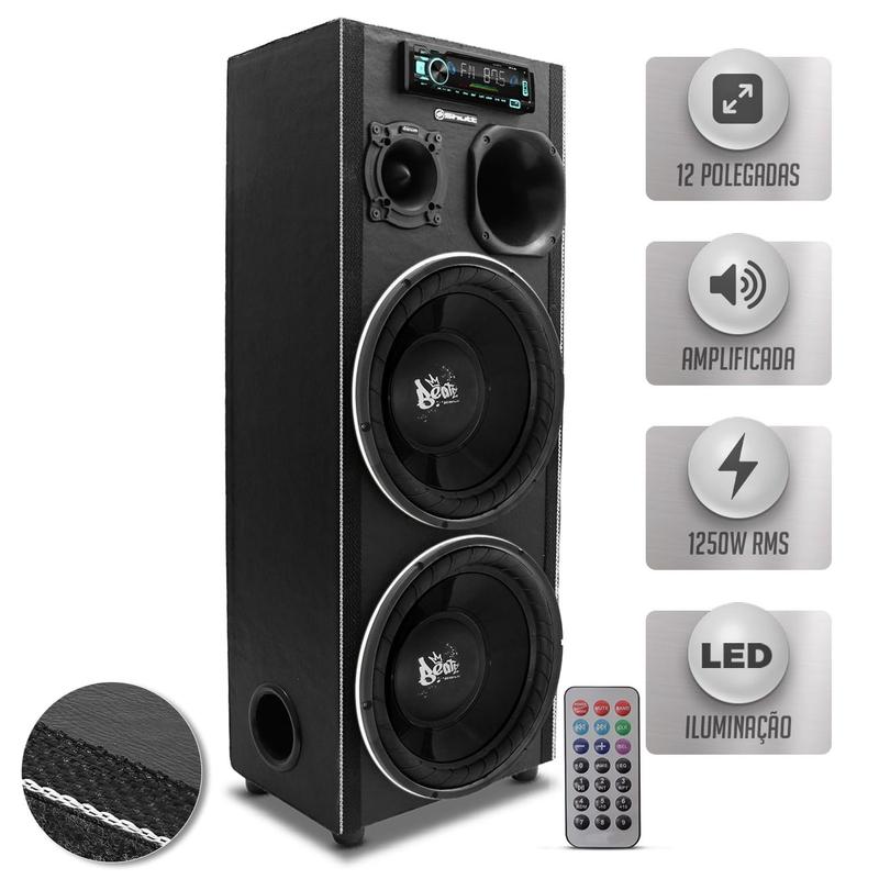 Caixa De Som Bob Residencial 1250w RMS 2 Subwoofer 12 Polegadas Shutt Beatz Completa + Módulo ...