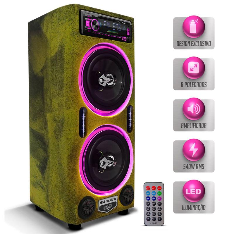 Caixa De Som Bob Residencial Amplificada Shutt 6 Polegadas 400w C/ Led Neon Som Forte Completa ...