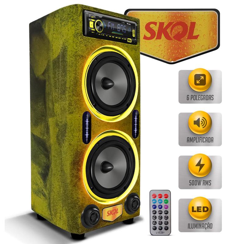 Caixa De Som Bob Residencial Skol Amplificada 500w Kit 2 Vias 6 Pol + Player Bluetooth USB LED ...
