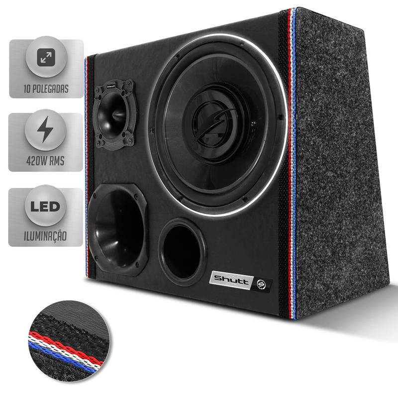 Caixa De Som Trio Automotivo 420w Subwoofer 10 Polegadas Foxer Black Bird Grave Forte LED Neon ...