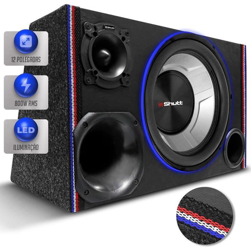 Caixa De Som Trio Automotivo Shutt Subwoofer 4D4 12 Polegadas 800w RMS Grave Forte LED Neon ...