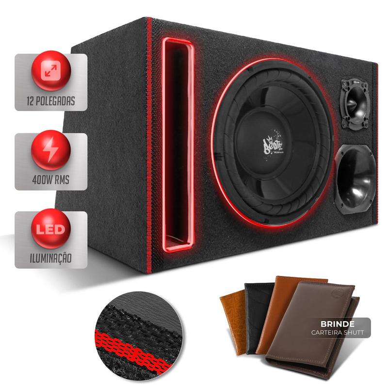 Caixa De Som Trio Automotivo Subwoofer Shutt Beatz 12 Polegadas 400W RMS Duto Régua LED Bate ...