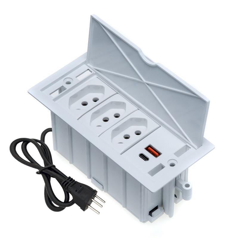 Caixa De Tomada 4 Blocos 3 Tomadas 10A 2 USB 9.0A 1 Tipo C - CONNECT ...