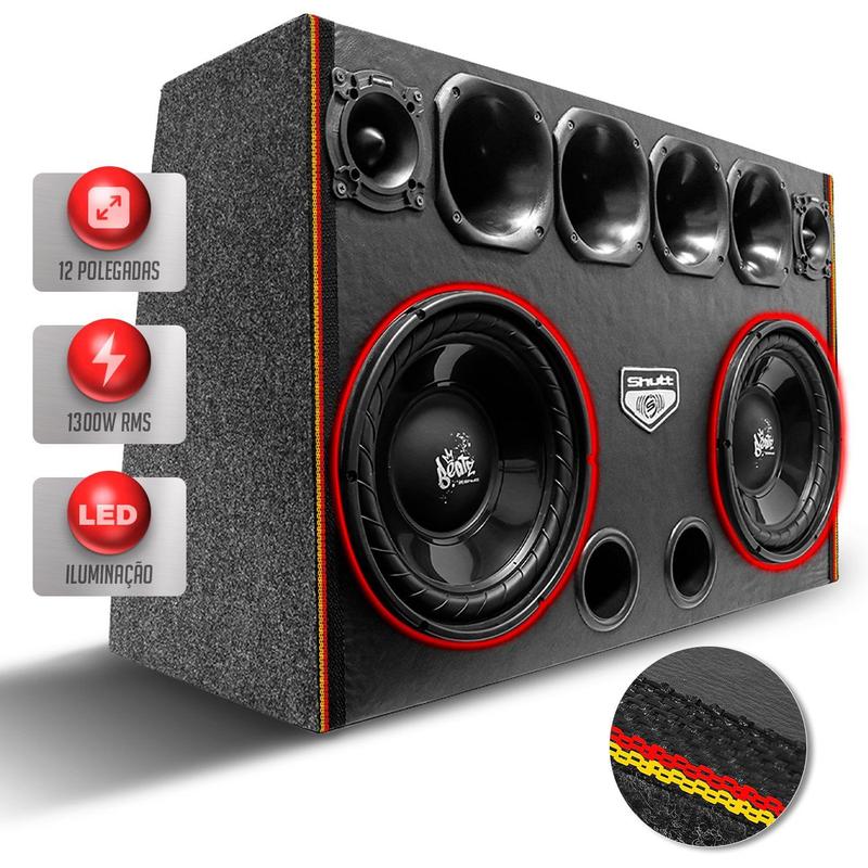 Caixa Som Trio Automotivo Shutt Subwoofer Beatz 12 Polegadas 1300w RMS Carro Pancadão Grave LED ...