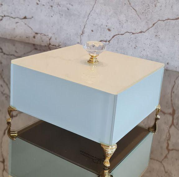 caixa vidro branco cover glass 4mm com puxador dourado cristal incolor ...