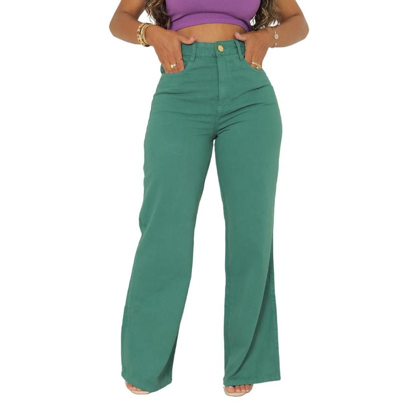 Calça Feminina Wide Leg Jeans Pantalona Cintura Alta Premium - TREZIE ...