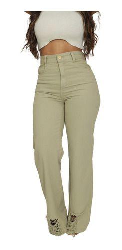 Calça Feminina Wide Leg Jeans Pantalona Cintura Alta Premium - TREZIE ...