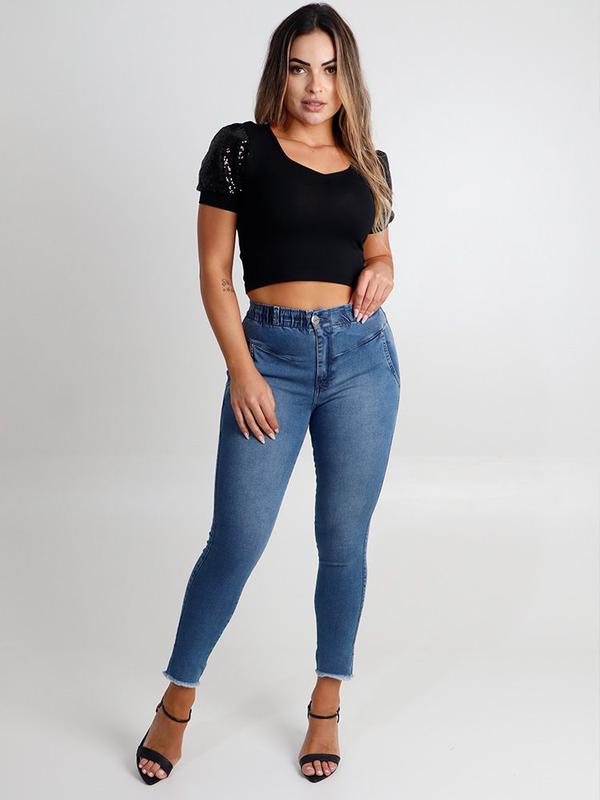 Calça Jeans Cropped Clássica Modelagem + Elástico no cós - Edex Jeans ...
