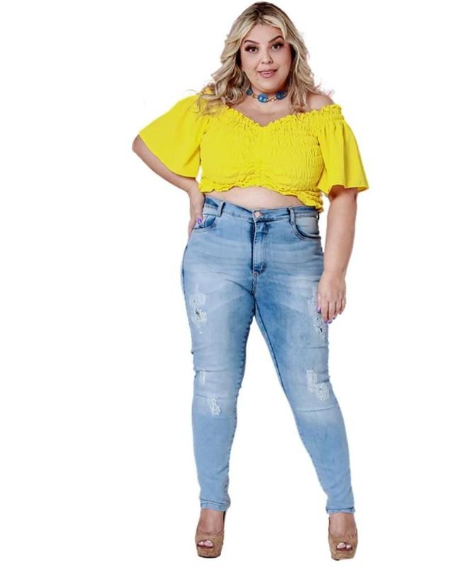 Calça Jeans Destroyed Feminina Plus Size Allmaria Cós Alto - Razon ...
