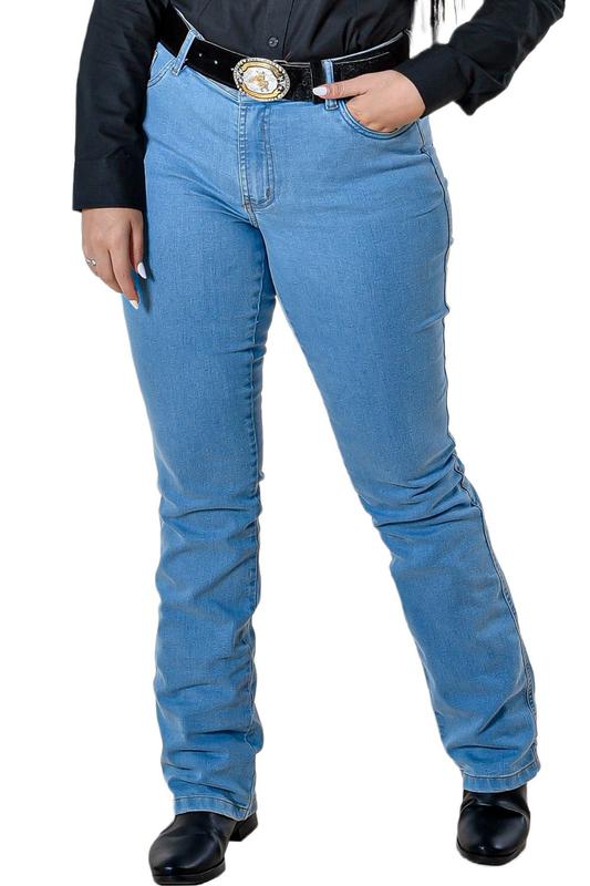 Calça Jeans Feminina Bootcut Country PLUS SIZE Destroyed Médio Rodeo ...
