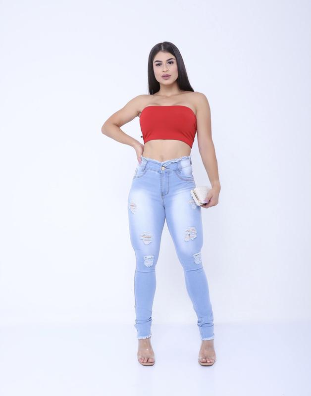 Calça jeans Feminina Clara Rasgada Desfiada Skynni Cos Alto - Mania do ...