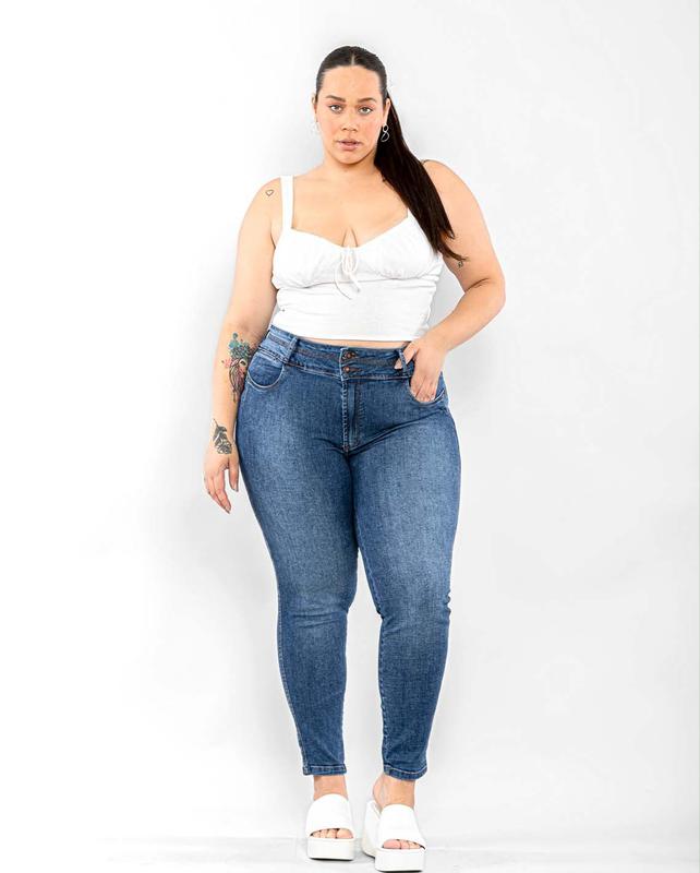Calça Jeans Feminina Plus Size Extreme Power Cós Duplo 22587 Escura ...