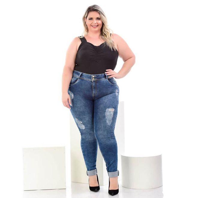Calça Jeans Feminina Plus Size Skinny Destroyed - XTRA CHARMY - Calça ...