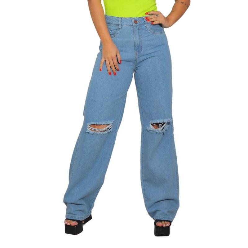 Calça Jeans Feminina Wide Leg Pantalona Rasgo Destroyde - Calça Jeans ...