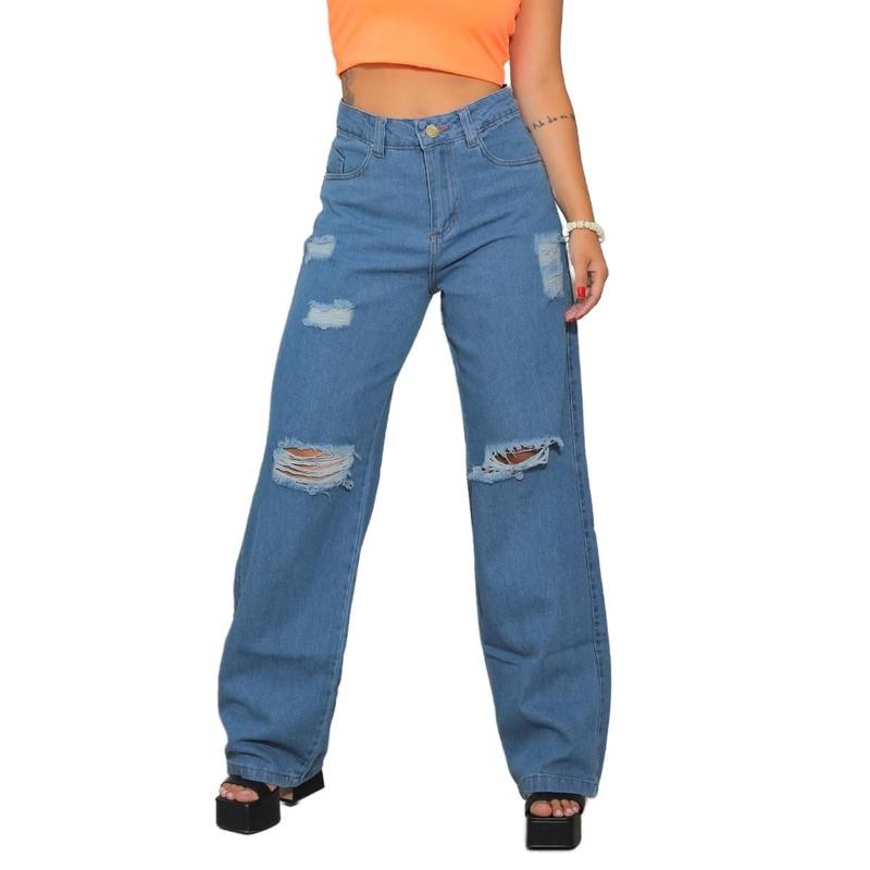 Calça Jeans Feminina Wide Leg Pantalona Rasgo Destroyde - Calça Jeans ...