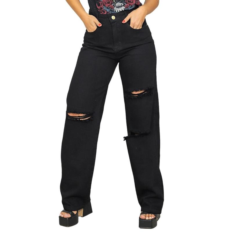 Calça Jeans Feminina Wide Leg Pantalona Rasgo Destroyde - Calça Jeans ...