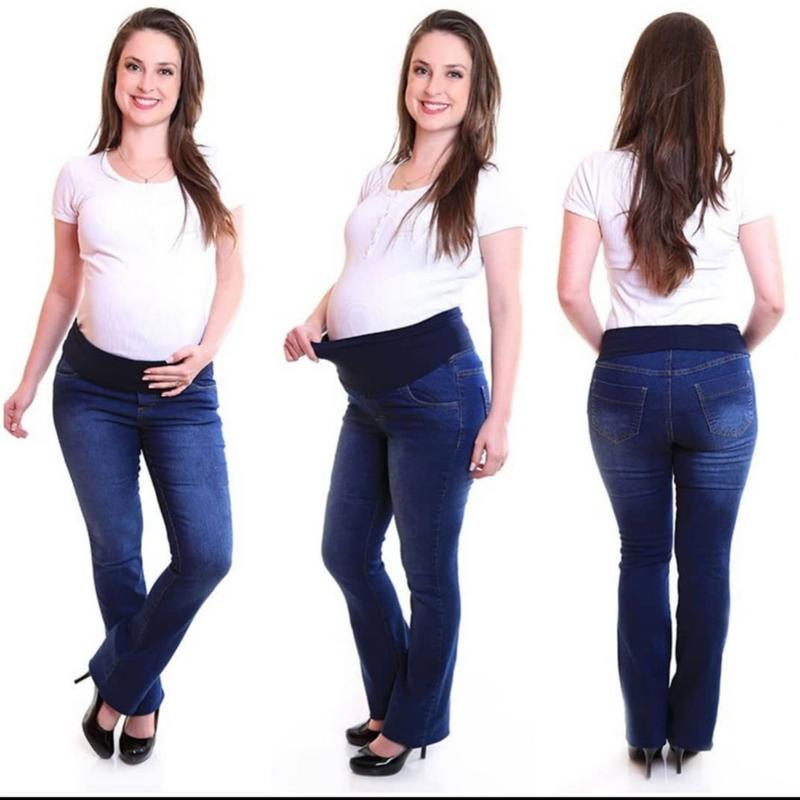 Calça Jeans Gestante/Gravida Fabiana Flare com cós elevado - Gestante e ...