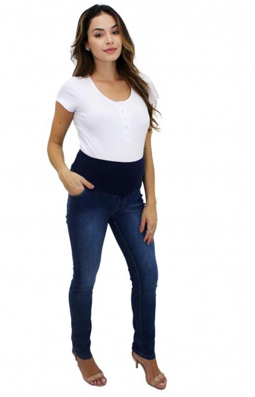 Calça Jeans Gestante/Grávida Fernanda com elastano e cós elevado para ...