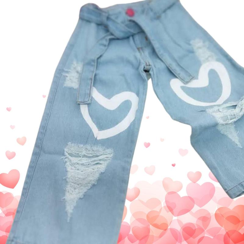 Calça Jeans infantil e Juvenil Wide Leg menina com detalhe de coração e ...