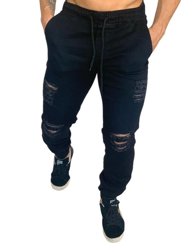 Calça Jeans Jogger Masculina Com Elástico Na Cintura E No Calcanhar ...