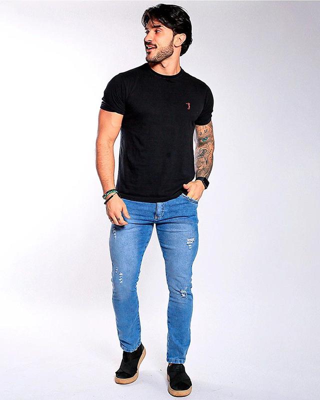 Calça Jeans Masculina Com Bolso Celular PRS Super Skinny Destroyed ...