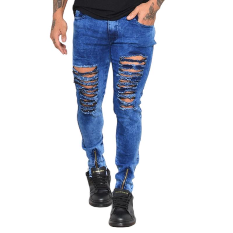 Calça Jeans Masculina Preta Rasgada Destroyed Skinny C Zíper - MAXIMOS ...