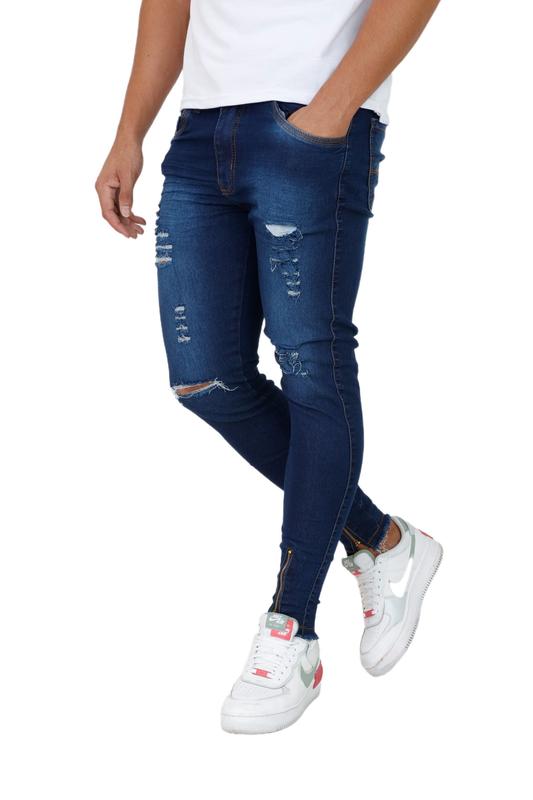 Calça Jeans Masculina Super Skinny Zíper Escura Rasgada Daze Modas