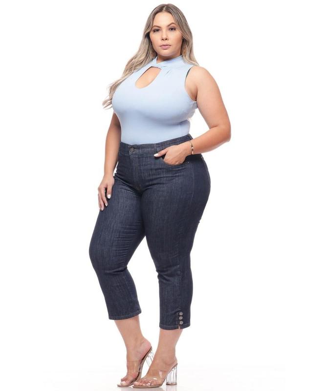 Calça Jeans Plus Size Feminina Capri Cós Alto Allmaria - Fact Jeans ...