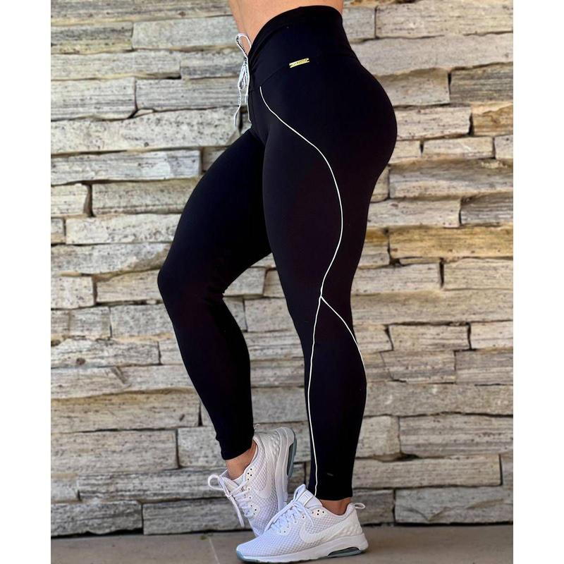 Calça Legging Linear Empina Bumbum Preta com Branco - Claudia Rosa ...