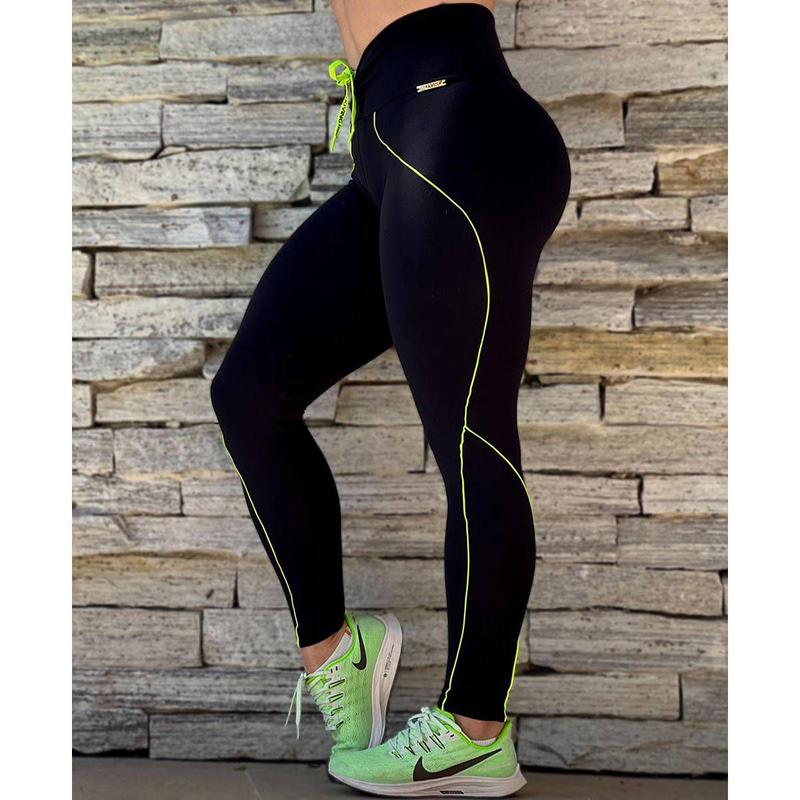 Calça Legging Linear Empina Bumbum Preta com Verde - Claudia Rosa ...
